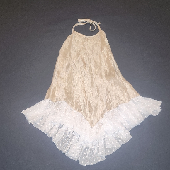 Dresses | Bmg Elegant Tan And White Lace Halter Girls Dress | Poshmark